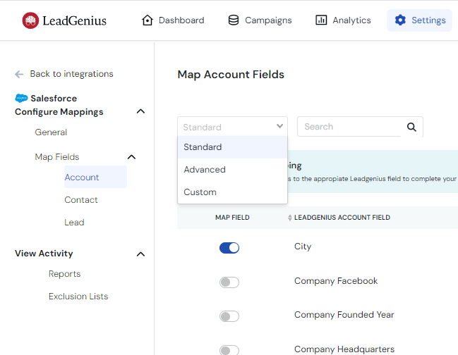 Salesforce Field Mapping on LeadGenius – LeadGenius