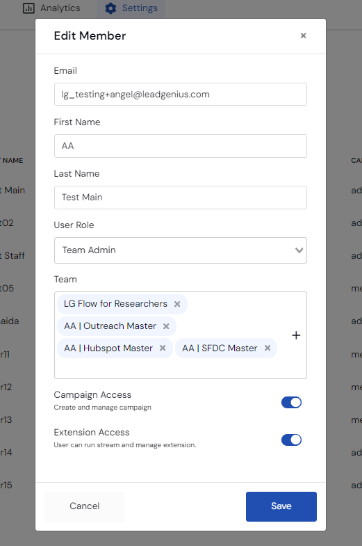 How to update a Member's Team or Access – LeadGenius