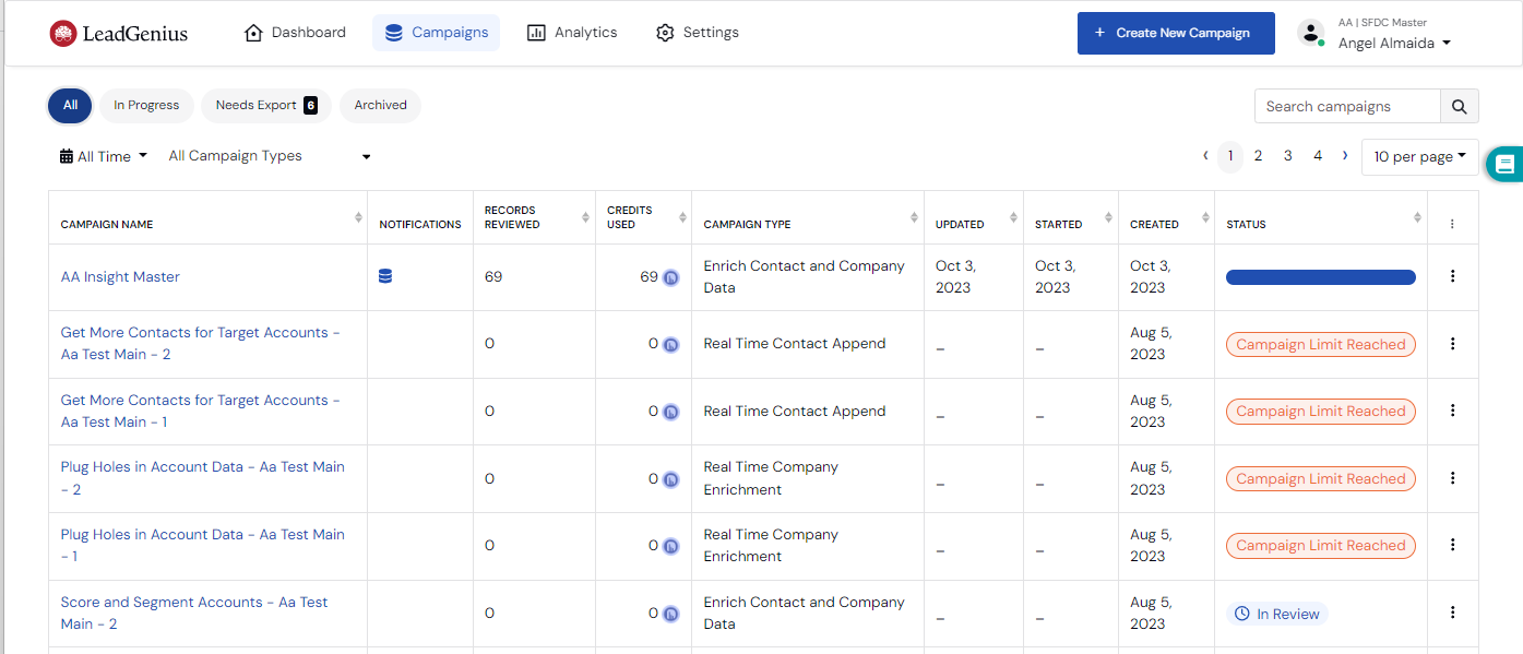 The Data Campaigns Tab – LeadGenius